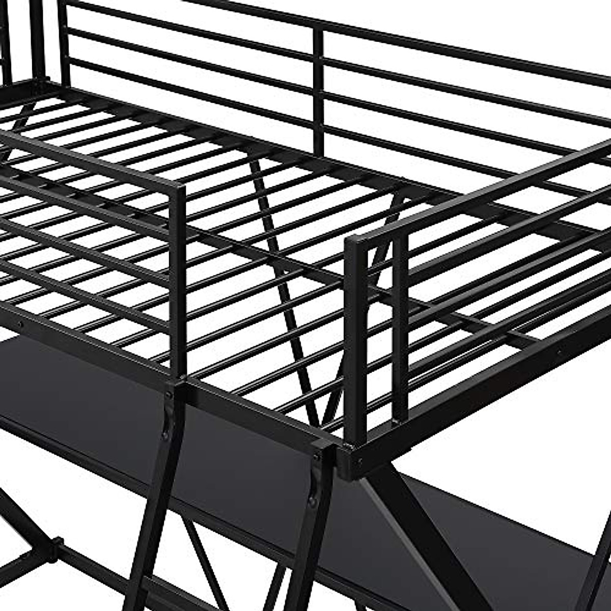 Twin Loft Bed with Desk, Loft Bed with Ladder and Full-Length Guardrails, X-Shaped Frame,Maximum Weight of 220 lb， Black（New）