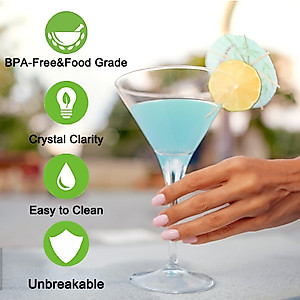 Acrux7 50 Pack Plastic Martini Glasses, 5 oz Clear Disposable Cocktail Glasses, Plastic Margarita Glasses for Weddings, Parties, Birthday, Champagne, Appetizers, Cake, Desserts