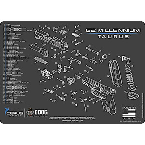 Taurus G2 5 PC EDOG Cerus Gear Schematic (Exploded View) Heavy Duty Pistol Cleaning 12x17 Padded Gun-Work Surface Protector Mat Solvent & Oil Resistant & 3 PC Cleaning Essentials & Clenzoil