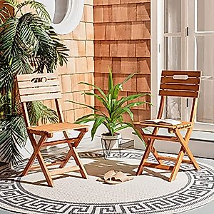 Safavieh PAT7057A-SET2 Outdoor Collection Blison Natural Brown Folding (Set of 2) Patio Chair