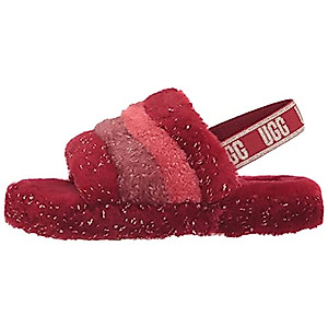 UGG Girls K Fluff Yeah Metallic Sparkle Slipper, Red Multi, 6 Big Kid