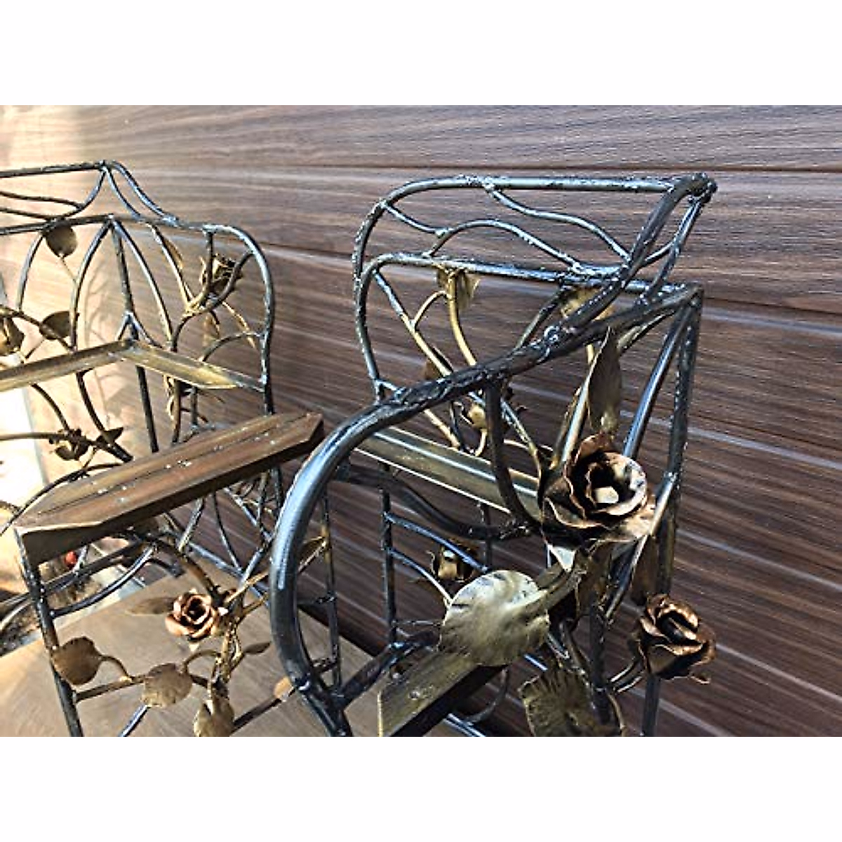 Garden bench consisting of 3 parts made in the technique of the artistic forging, floral decor