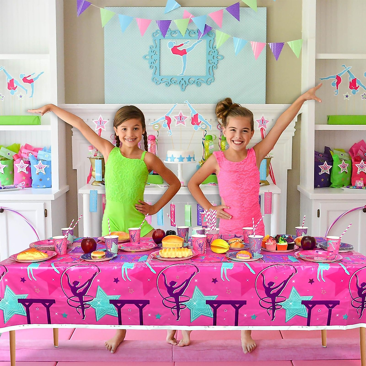 3 Pieces Gymnastics Birthday Party Tablecloth Decorations, Gymnastics Theme Party Tablecovers, Gymnastics Party Supplies, Gymnastics Table Cover for Your Little Dance Girls Kids Baby Shower
