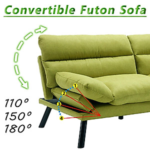 HRVEOCEI Convertible Futon Sofa Bed Couch,Morden Futon Couch Bed,Comfy Loveseat Sleeper Sofa Bed with Folding Armrests&Adjustable Backrests for Bedroom,Living Room,2 Seats,Fabric (Green)