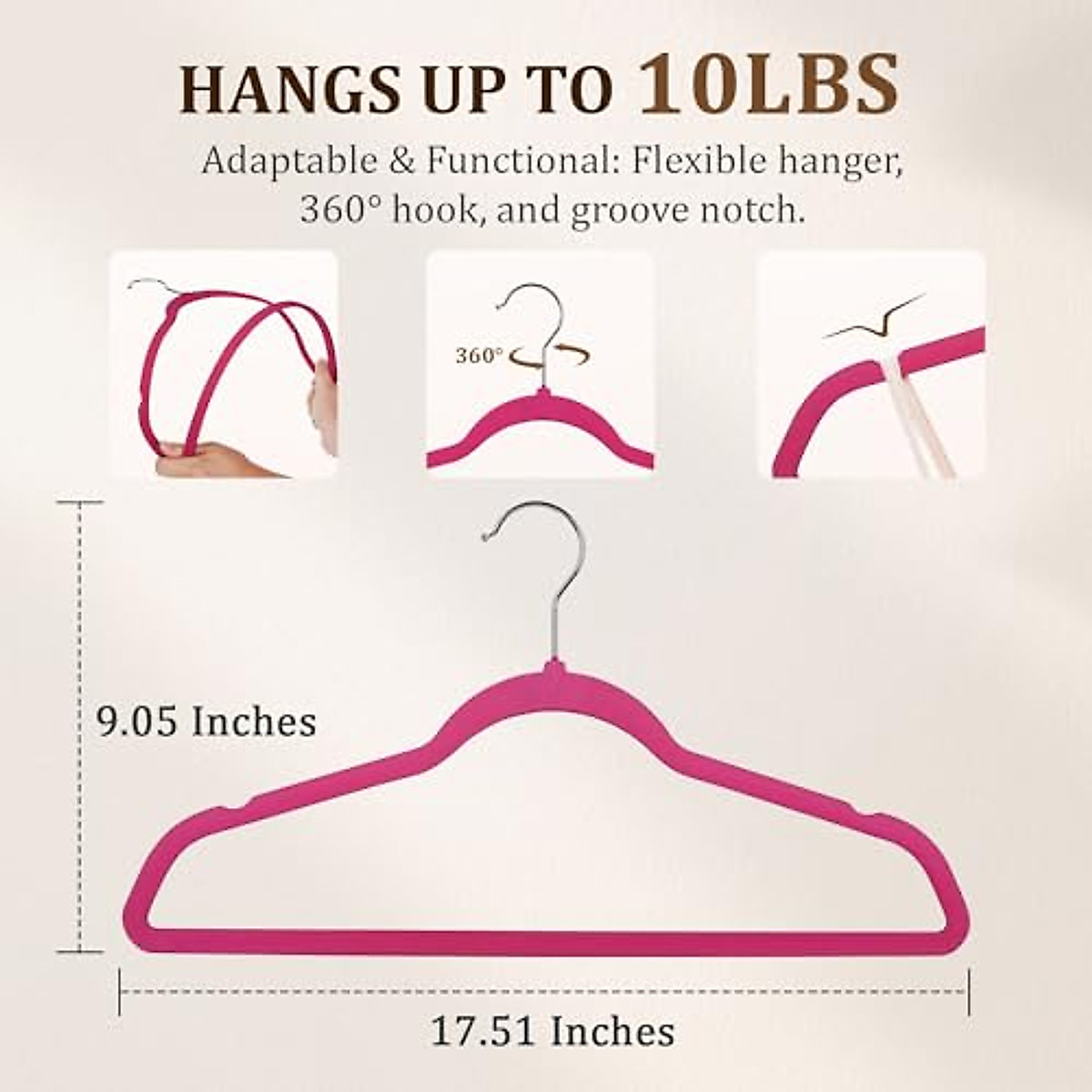 Premium Velvet Hangers 50 Pack, Heavy Duty Study Pitaya Hangers for Coats, Pants & Dress Clothes - Non Slip Clothes Hanger Set - Space Saving Felt Hangers for Clothing