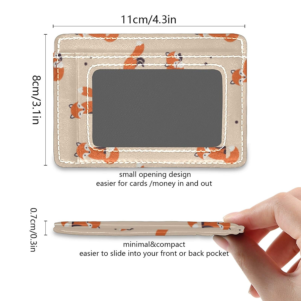 Linomo Thin leather Card Holder and Money Clip Cute Animal Fox Pattern Wallet RFID Blocking for Men & Women