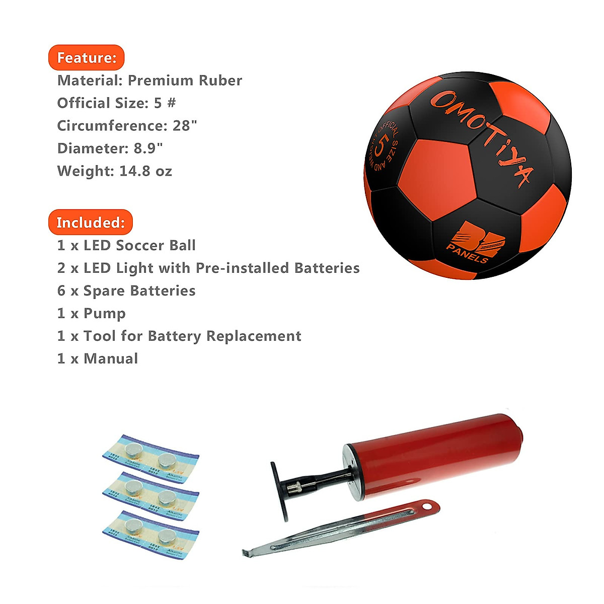 OMOTIYA LED Light Up Soccer Ball Games Toys - Glow in The Dark Soccer Balls Size 5 - Sports Gear Soccer Gifts for Boys & Girls 8-12+ Year Old - Kids, Teens Football Gift for 8 9 10 11 12 Year Old