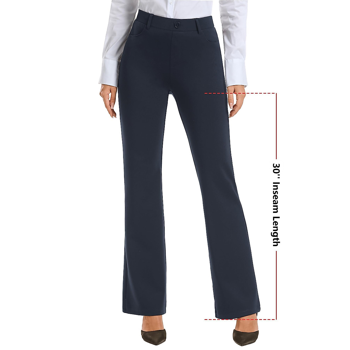Stelle Women 28"/30"/ 32" Bootcut Dress Pants Business Casual Work Pants with Pockets Pull On Regular Slacks for Office (30" Navy, Medium)