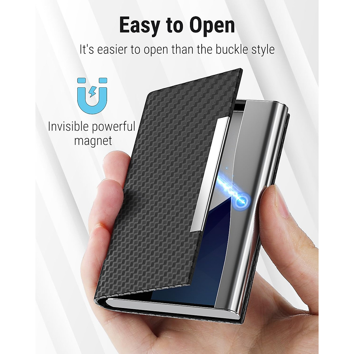 MaxGear Business Card Holder, PU Leather Business Card Case for Men & Women, Professional Business Card Holder Organizer with RFID Blocking, Black Carbon