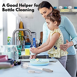 Jumperlay Bottle Cleaning Brush Set with 1 Pack Nipple Brush and 2 Pack Straw Cleaner Brushes and A Hidden Mini Brush, Gray