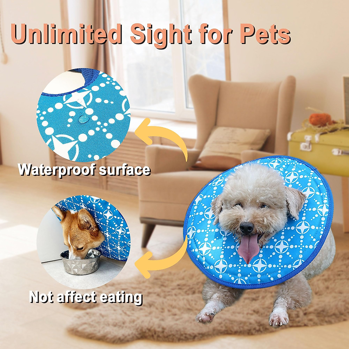 Aberatail Soft Dog Cones for Large Medium Small Dogs After Surgery, Adjustable Soft Cone Collar, Recovery Collars to Prevent Pets from Wounds and Rashes with Hook & Loop and Drawstring (Large)