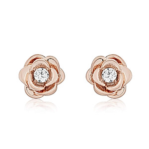 Jewelili Enchanted Disney Fine Jewelry 14K Rose Gold over Sterling Silver Diamond Accent Belle Rose Earring
