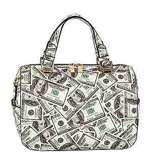 Womens Girls Hundred Dollar Bill Money Theme Novelty Satchel Purse Crossbody Clutch Shoulder Bag (2-in-1 Barrel Satchel)