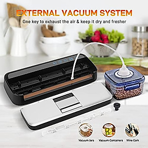 ICFPWR Vacuum Sealer, One-Touch Automatic Food Vacuum Sealer, Air Sealing System for Food Storage & Sous Vide, Food Saver Vacuum Sealer Machine Moist/Dry Modes with 15 Seal Bags and 1 Air Suction Hose