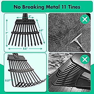 Garden Leaves Rake,60 Inch Heavy Duty Small Shrub Rake 11 Metal Tines 8.5 inch Wide,Adjustable Steel Handle,Garden Leaf Rake for Collecting Debris Among Flower Beds, Delicate Plants, Lawns ,Yards