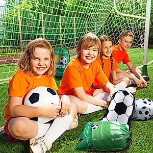 Shappy 12 Pcs Soccer Party Favor Bags Sports Party Drawstring Bags Candy Treat Reusable Cloth Bags Party Gift for Birthday Sports Party Soccer Football Basketball Baby Shower Decor Supplies (Soccer)