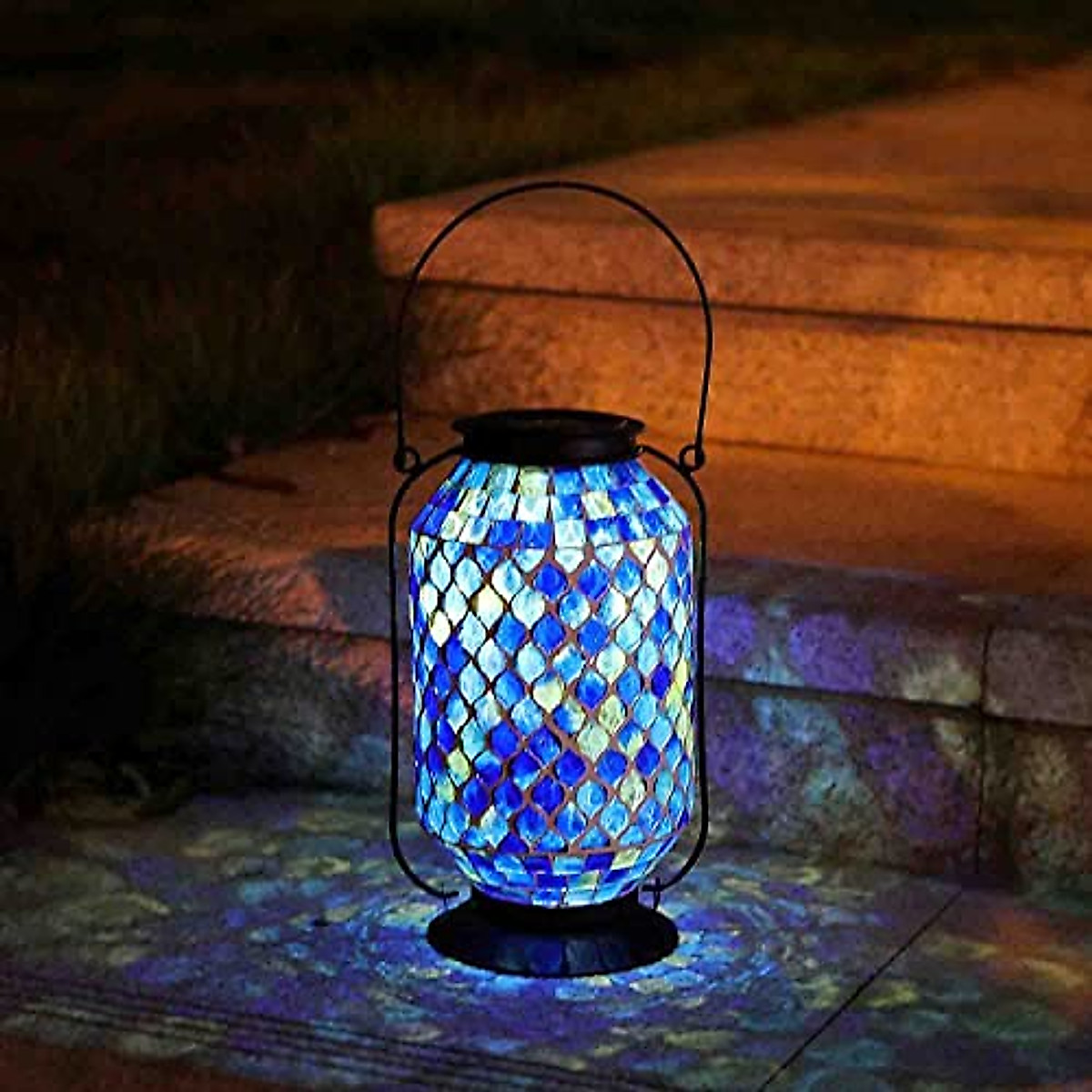 IVCOOLE Solar Table Lamps , Mosaic Solar Lantern Outdoor Hanging, 11'' Height Honeycomb Pattern Solar Hanging Lantern Outdoor, Metal/Glass Solar Garden Decorations for Garden, Patio, Pathway, Yard