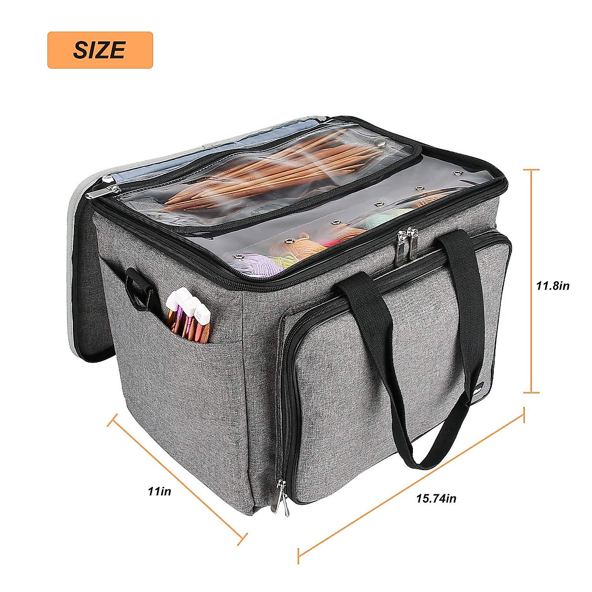 ProCase Knitting Bag with Inner Divider, Yarn Storage Organizer Crochet Tote Bags for Projects, Knitting Needles, Crochet Hooks and Other Knitting Supplies (No Accessories Included), Black