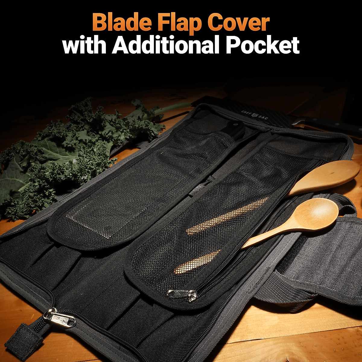 Chef Knife Roll Bag Travel Case | 8 Pockets for Knives & Tools | 2 Flaps with Cleaver & Mesh Pocket | Honing Rod Slot | Chef Knife Case for Professional & Students | Knives Not Included (Denim Grey)