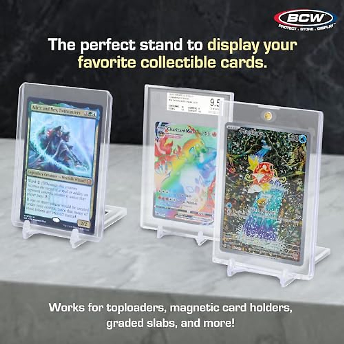 BCW 2-Piece Card Display Stands - 20 ct | Showcase Top Loaders, Magnetics, Screwdowns |Trading Card Display| Card Display Stand | Card Stand | Semi Rigid Card Holder Stand | Clear Plastic Stand