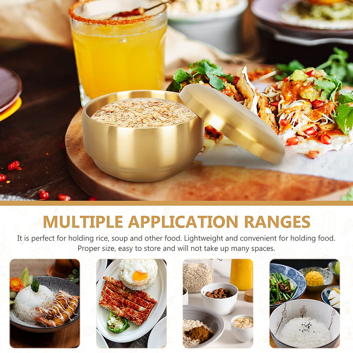 Vaguelly 2pcs Bowl with Lid, 10cm Double Walled Stainless Steel Bowls Korean Rice Bowl Small Soup Bowl, Stackable Metal Serving Bowl for Dips, Snacks, Cereal