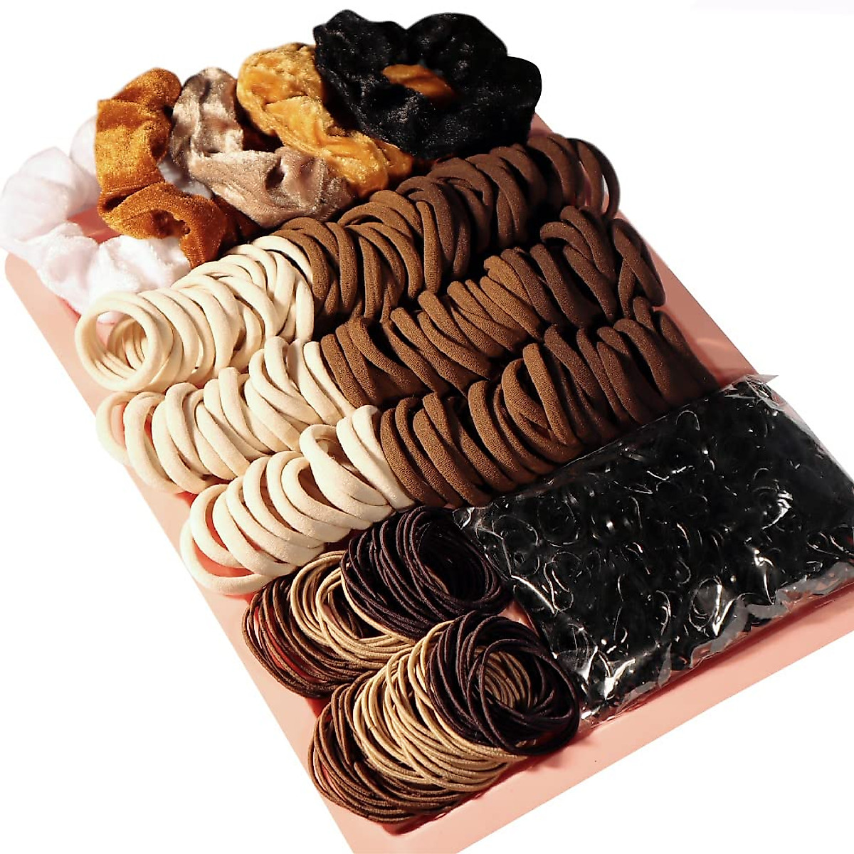 GUOXI Hair Scrunchies For Women,Brown Accessories Set,Seamless Nylon Soft Elastic Ties,Ropes Ponytail Holder Bands Thick and Curly（805PCS）