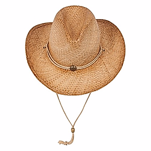 TOP HEADWEAR Outback Women's Cowboy Hat Tea Stained Shapeable Raffia Straw, Tan