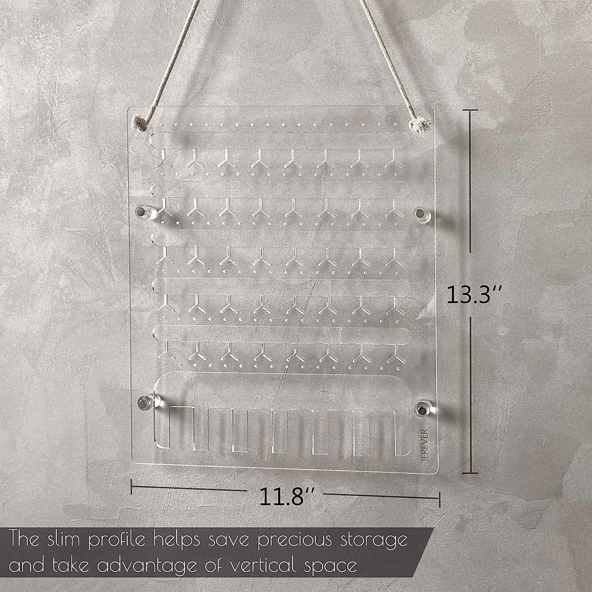 JEREVER Earring Holder for Wall Hanging Jewelry Organizer Display Acrylic Hanger Rack with 96 Holes, 6 Hooks for Necklaces, Bracelets (Accessories are not included)