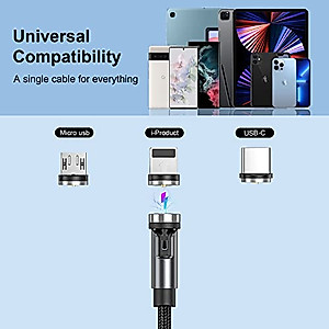 N. NETDOT NetDot 540°Rotation 3in1 Magnetic Charging Cable, 6.6ft 3 Pack Gen15 Magnetic Phone Charger and Magnetic Charger for Micro USB, USB-C/Type C and i-Product, 3in1 Black