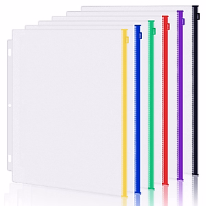 Antner 6 Pack Zippered Binder Pockets Letter Size 3 Holes Binder Pouches, Multicolor Zippers Folders Loose Leaf Document Filing Bags for 3 Ring Binders