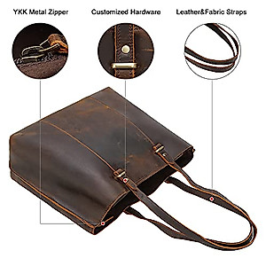 TIDING Vintage Full Grain Leather Tote Shoulder Bag for Women Business Work Satchel Handbag with Top Handles