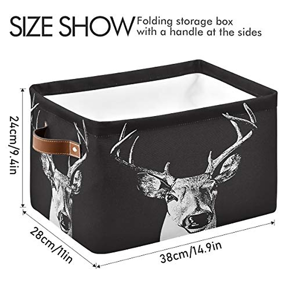 Storage Basket Cube Art Antler Deer Large Collapsible Toys Storage Box Bin Laundry Organizer for Closet Shelf Nursery Kids Bedroom,15x11x9.5 in,1 Pack