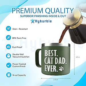 Hyturtle Best Cat Dad Ever Coffee Mug - Forest Green Tumbler 14 Oz - Gifts For Dad from Daughter Son - Birthday Gifts for Men - Fathers Day & Christmas