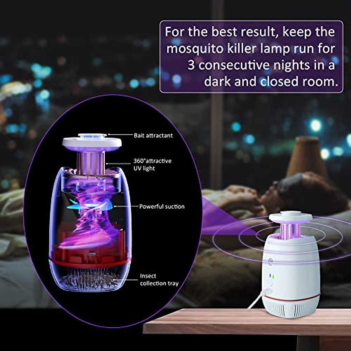 Careland Plug in Mosquito Zapper Lamp Indoor Use Electric Bug Zapper Fly Insects Trap with UV Light Attractant