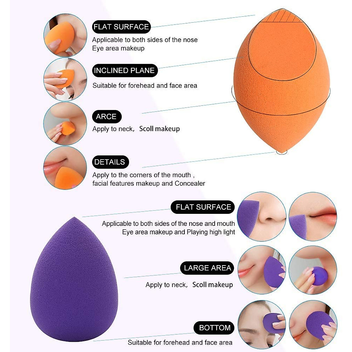 Miss Gorgeous London Makeup Sponge Set Blender Beauty Foundation Blending Sponge - Multi-colored 6 Pieces