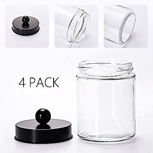 Tbestmax Glass Qtip Holder Dispenser, 10-Ounce Bathroom Containers Apothecary Jars with Metal Lids for Cotton Ball Swab Pad, Black (4 Pack)