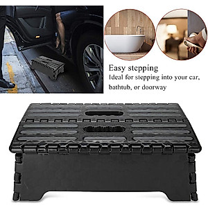 Folding Step Stool, Plastic Portable Black Step Ladder One Step Ladder Lightweight Step Chair Ladder for Elderly Pregnant Bathroom Travel Use, Holds to 150kg, 14.9 * 8.5 * 5.1