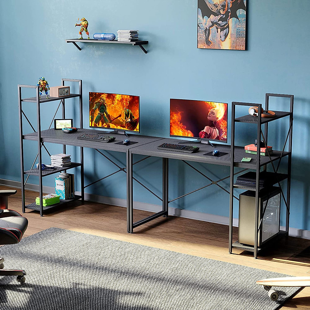 Bestier Computer Desk with Shelves - 47 Inch Small Space Home Office Desks with Bookshelf for Study Writing and Work - Plenty Leg Room and Easy Assemble,Black Carbon Fiber