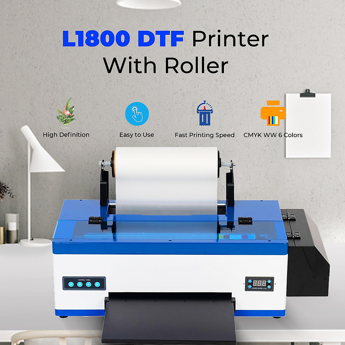 PUNEHOD DTF Transfer Printer A3 L1800 T Shirt Printer for Fabrics, Leather, Toys, Swimwear, Handicrafts, T Shirt, Pillow, Other Textile.(DTF Printer + Oven+6X 500ml Ink)