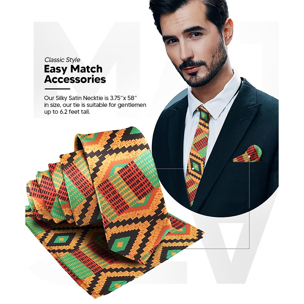 Vittorio Farina Premium Kente Necktie & Matching Pocket Square Set (Kente #2)
