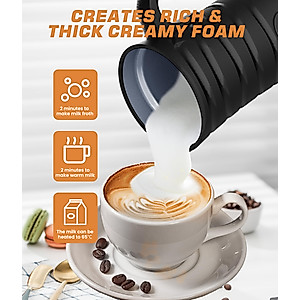 PIZVOX 4-in-1 Electric Milk Frother and Steamer - Versatile & Quiet Foam Maker with Automatic Shut-Off - Perfect for Lattes, Cappuccinos, Macchiato - Large 350ml Capacity for Home Baristas (Black2)