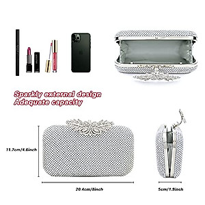 topfive Silver Clutch Purses for Women Evening Bag Rhinestones Clutch Crystal Purse Party Bag with Flora Clasp Wedding Prom