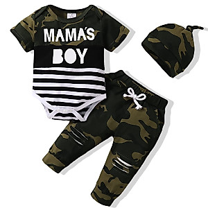 Renotemy Newborn Baby Boy Clothes Summer Outfits Premature Clothes Boys Cute Infant Boy Outfits Cotton Short Sleeve Blue Romper Ripped Pants Set 0-3 Months Baby Boys Clothes
