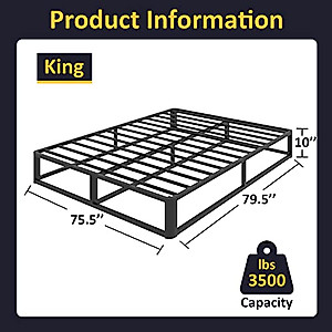 Firpeesy 10 Inch King Bed Frame with Round Corner Edges, Low Profile King Metal Platform Bed Frame with Steel Slat Support, No Box Spring Needed/Easy Assembly/Noise Free Mattress Foundation