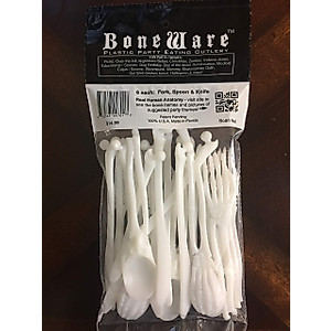 Skeleton Shaped Plastic Silverware Set Plasticware: Reusable, Dishwasher Safe, Non Toxic, Heavy Duty Forks Spoons & Knives (Place Setting for 6-18pcs Total)