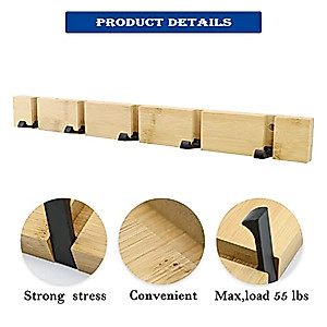 Potaosey Wood Wall Coat Rack, Wood Wall Mounted Coat Rack with 5 Hook,Folding Solid Bamboo Wood for Wall Hooks Rack for Bathroom,Bedroom,Entryway,Coat,Hat
