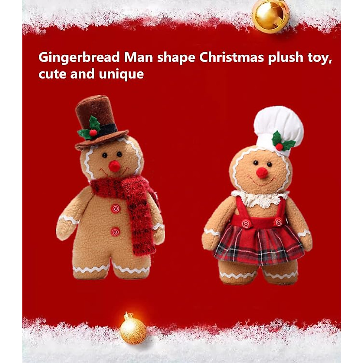 VISTABLUE Christmas Gingerbread Stuffed Animals, Soft Gingerbread Plush Toys Gingerbread Man Pillow Stuffed Gingerbread Man Plush Christmas Plush Toys, Christmas Party Home Decoration (Women's Style)