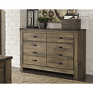 Signature Design by Ashley Trinell Rustic 6 Drawer Dresser with Safety Stop for Bedroom, Dark Brown