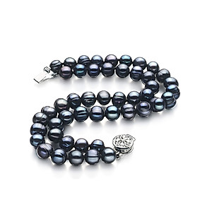 Lavinia Black 6-7mm Double Strand A Quality Freshwater 925 Sterling Silver Cultured Pearl Bracelet-8 in length