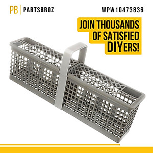 PartsBroz WPW10473836 Silverware Basket - Compatible With Whirlpool KitchenAid Jenn-Air Maytag Dishwasher - Replaces AP6021983 PS11755312 W10195723 W10473836 3020617 W10195722
